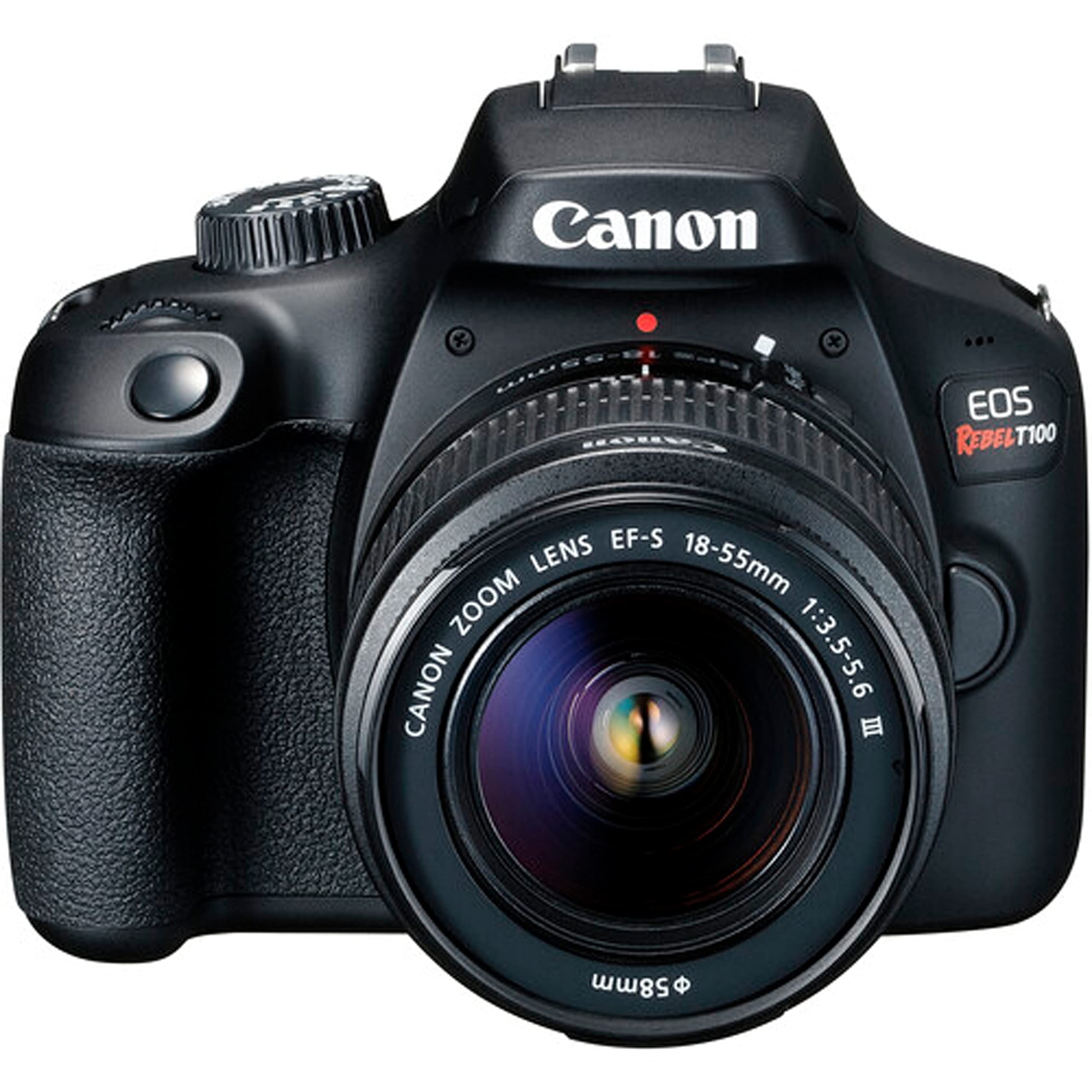 Canon EOS Rebel T100 DSLR Camera w EF-S 18-55mm f/3.5-5.6 III Lens + EF-S 55-250mm f/4-5.6 is STM Lens + 2X 64GB Memory + Case + Filters + Tripod + More (35pc Bundle) (Renewed)