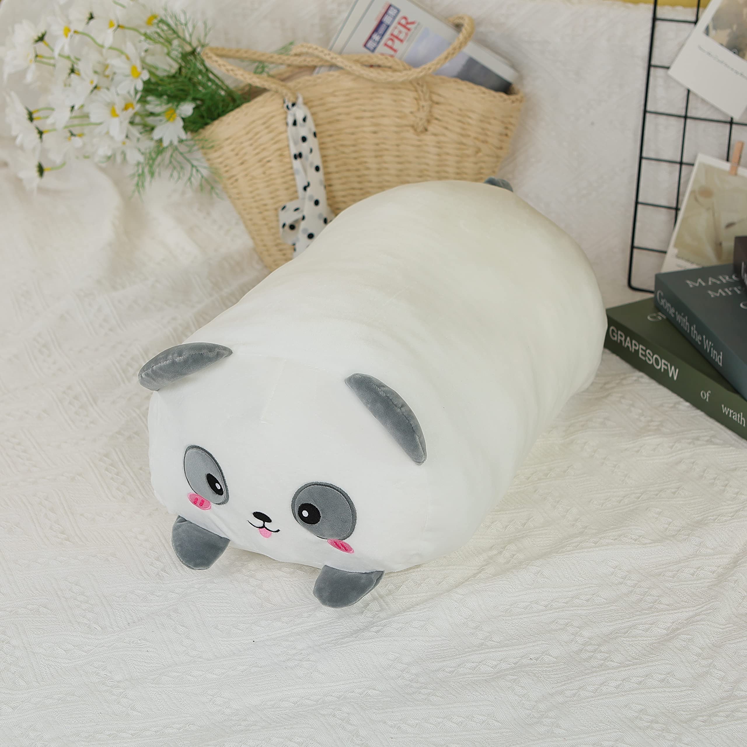 TemBe 23.6 inch Cute Large Panda Plush Stuffed Animal Pillow, Very Soft Squish Mellow Hugging Toy Gifts for Bedding, Kids Sleeping Cute Pillow (Panda)