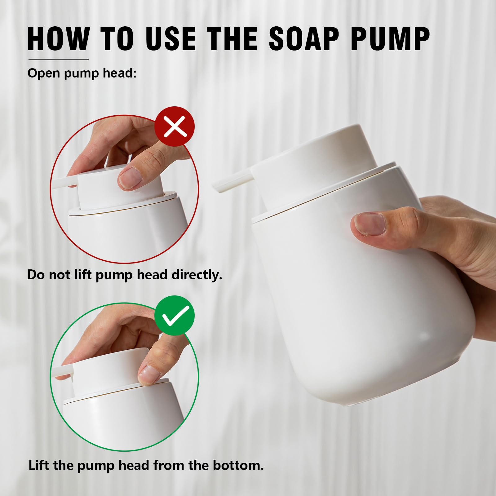 Agyiuns White soap Dispenser Ceramic foaming soap Dispenser with Easy-to-Press Pump for Bathroom 12 oz refillable Liquid Hand soap Dispenser for Hand sanitizers, lotions (White Foam Dispenser)