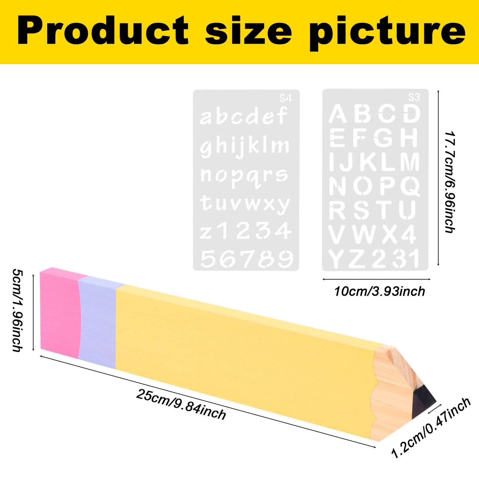 7 Pcs Personalized Pencil Teacher Name Plates and Letter Alphabet Number Template Large Teacher Appreciation Presents Blank Wooden Shaped Plaque Desk Sign Back to School Classroom Decor