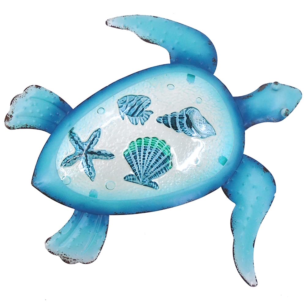 The Bridge Collection Metal Sea Turtle Wall Decor with Marine Life Glass Inlay - Indoor Outdoor Seashell Sea Turtle Wall Art - Sea Turtle Decor for Nautical, Beach, Coastal Bathroom Home Decor