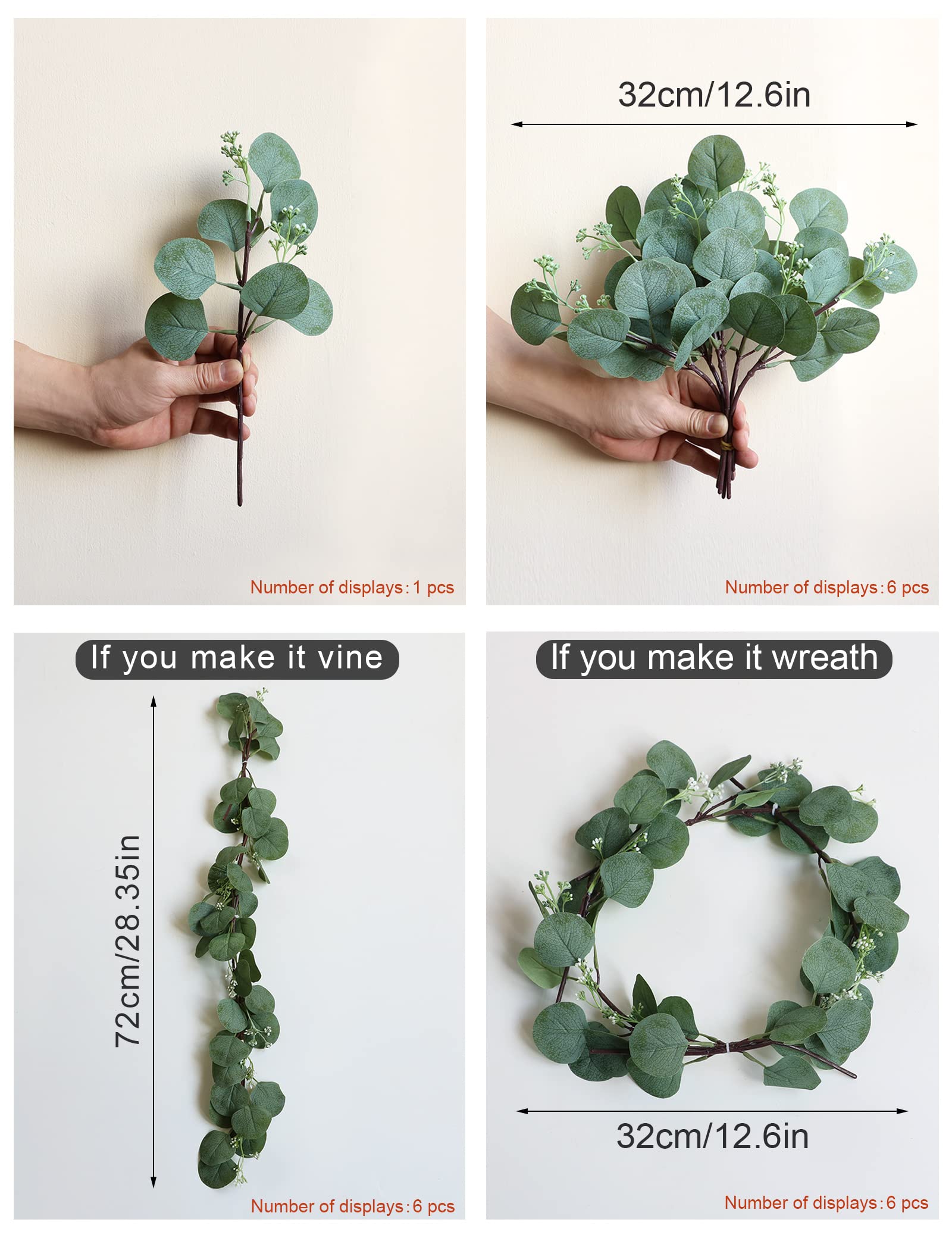 Forlaoers 6pcs Small Fake Plants Silver Dollar Eucalyptus Garland Silk Leaves Stems with Seeds Faux Flowers Bouquets Greenery for Decor Rectangular Floral Centerpieces, Grey Green, HY28015