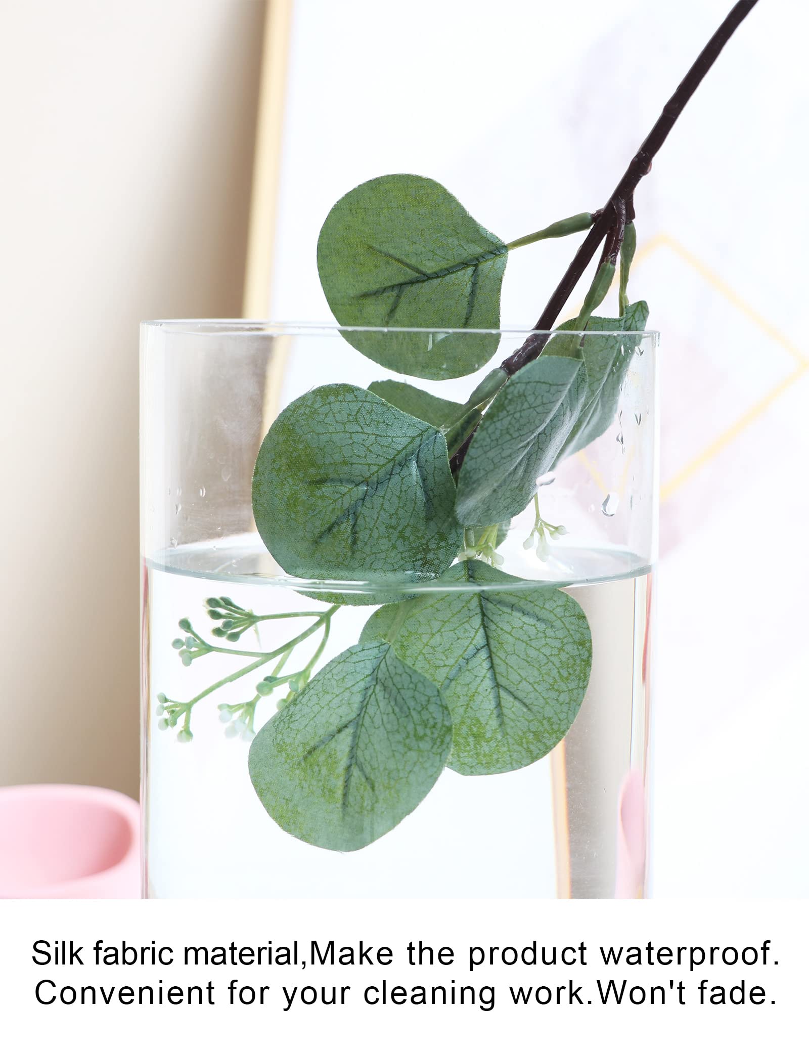 Forlaoers 6pcs Small Fake Plants Silver Dollar Eucalyptus Garland Silk Leaves Stems with Seeds Faux Flowers Bouquets Greenery for Decor Rectangular Floral Centerpieces, Grey Green, HY28015