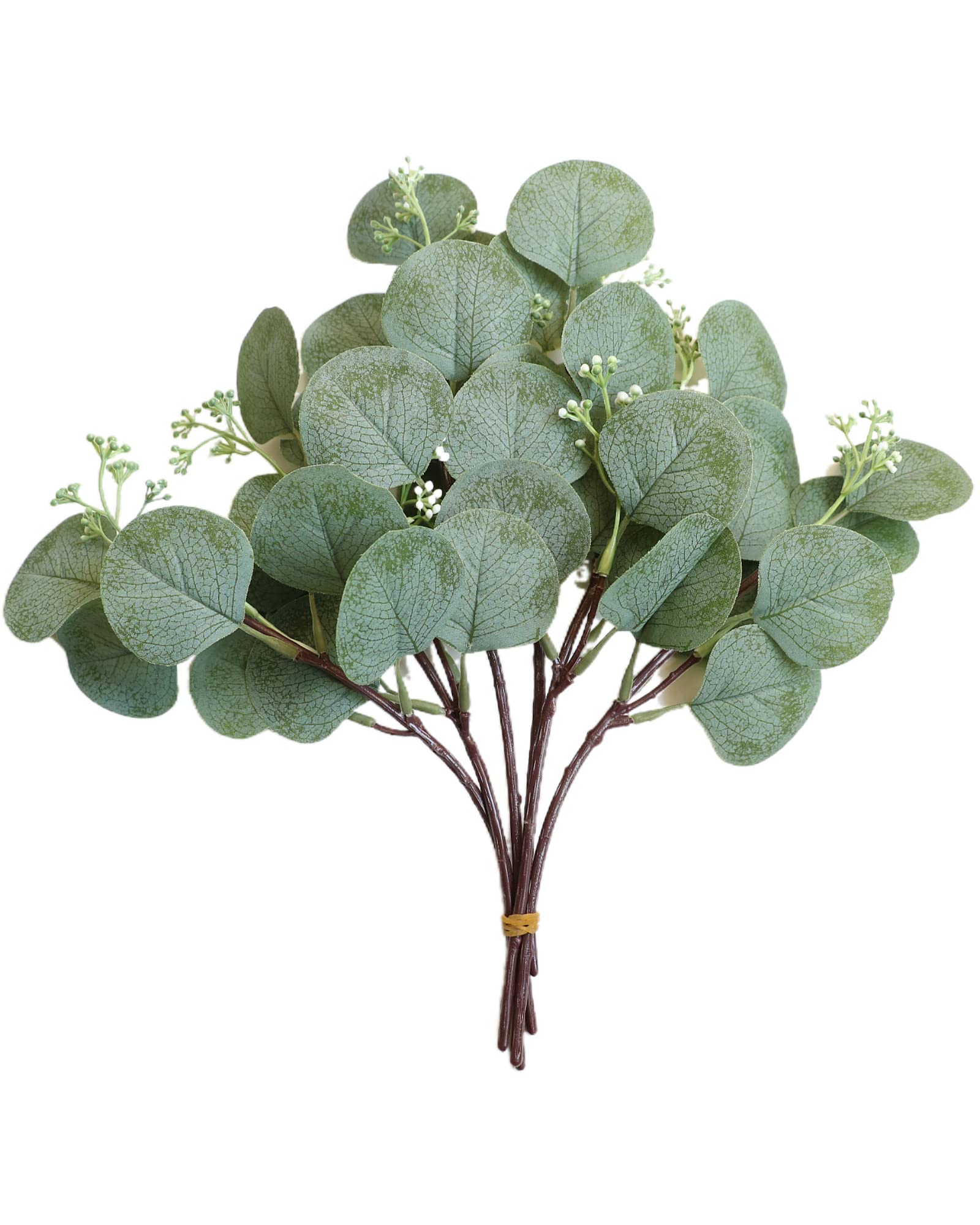 Forlaoers 6pcs Small Fake Plants Silver Dollar Eucalyptus Garland Silk Leaves Stems with Seeds Faux Flowers Bouquets Greenery for Decor Rectangular Floral Centerpieces, Grey Green, HY28015