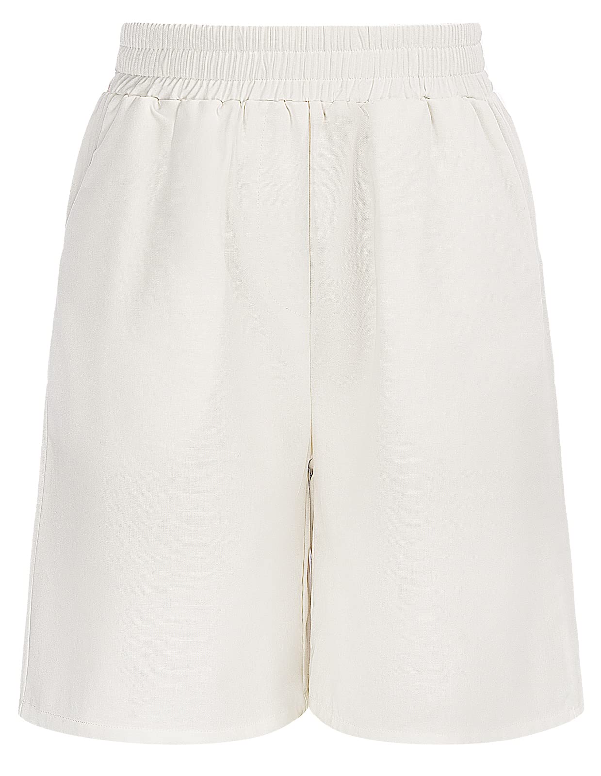KANCY KOLE Plus Size Shorts for Women White Linen Shorts Knee Length High Waisted Beach Shorts with Pockets(White,2XL)