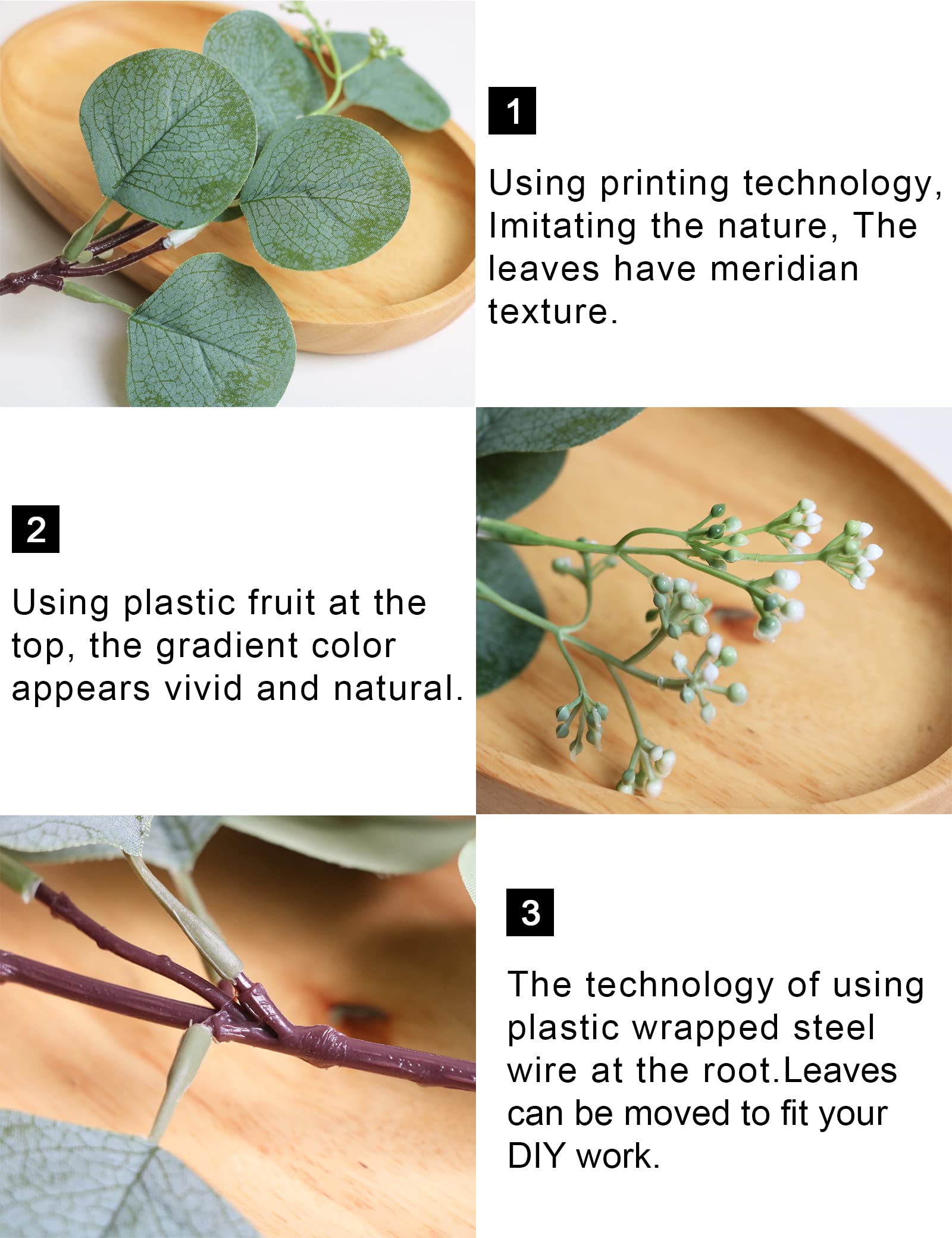 Forlaoers 6pcs Small Fake Plants Silver Dollar Eucalyptus Garland Silk Leaves Stems with Seeds Faux Flowers Bouquets Greenery for Decor Rectangular Floral Centerpieces, Grey Green, HY28015