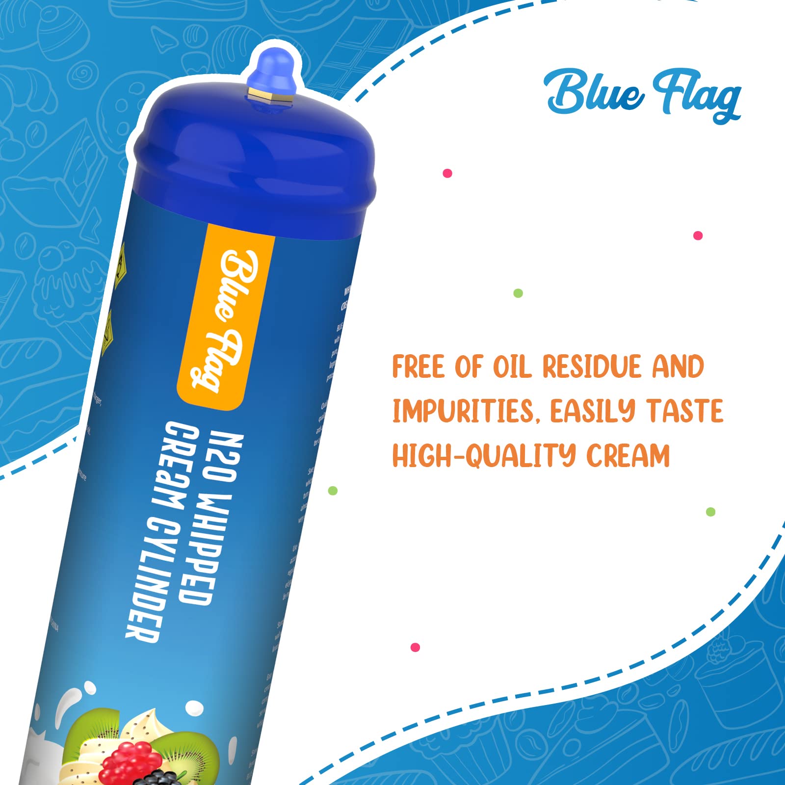BLUE FLAG 580G N2O Whipped Cream Cylinder Charger High Capacity Pure N2O Nitrous Tank Compatible with Cream Whippers, 2 Pack