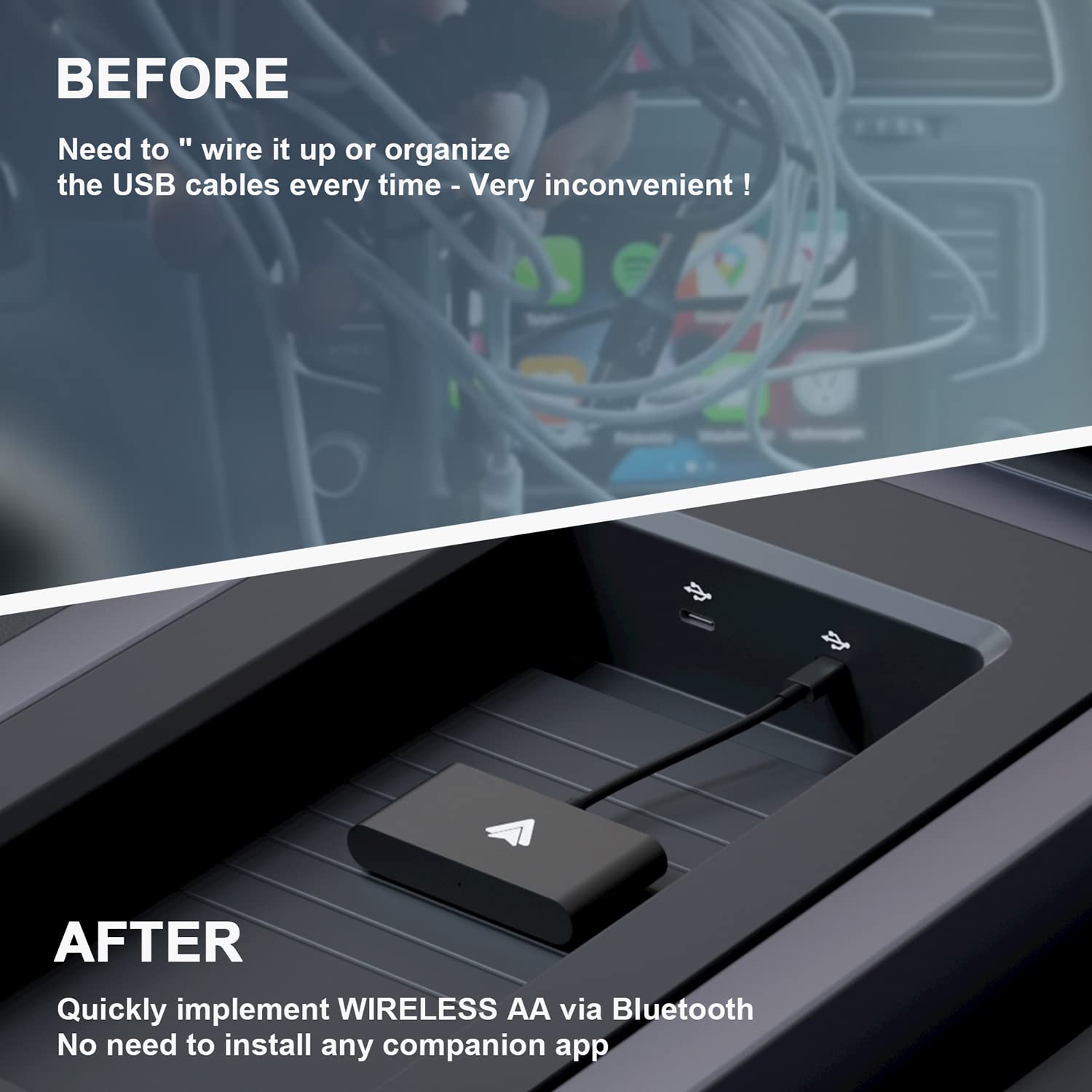 WQQBFF Wireless Android Auto Car Adapter,Android Phones Converts Wired Android Auto to Wireless - Direct Plug-in Type-c Adapter, Android Auto Wireless Adapter AI Box for Car with OEM(Black)