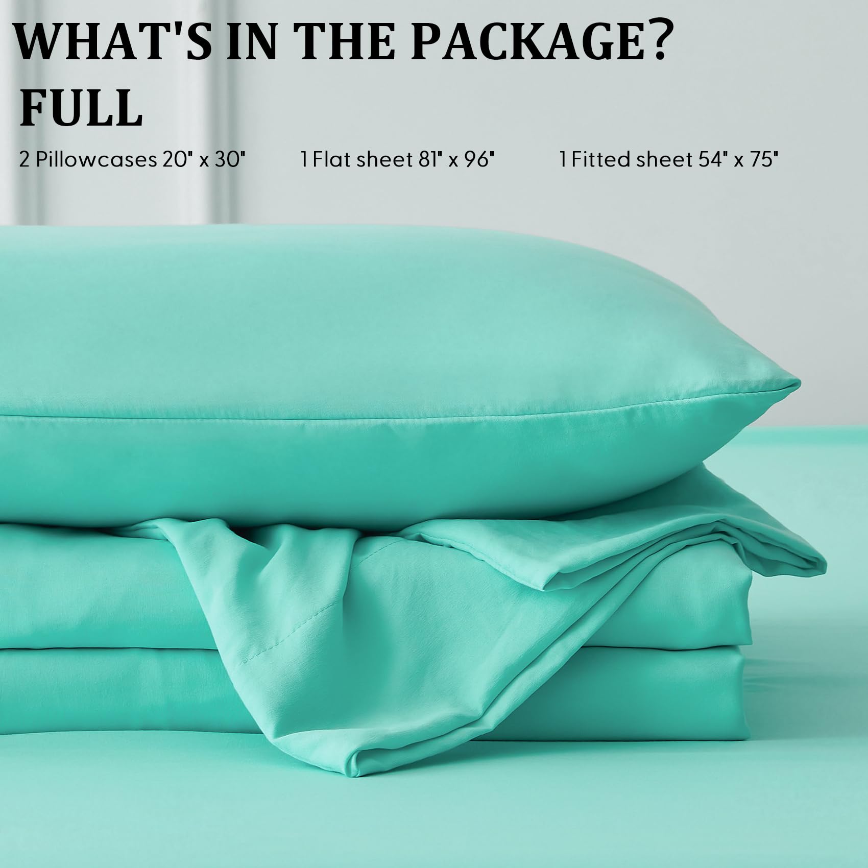 4 Piece Full Sheet Set - Super Soft Breathable Cooling Bed Sheets King Size 16 Inch Extra Deep Pocket, Hotel Luxury Bedding & Pillowcases, Wrinkle Free Oeko-Tex - Aqua
