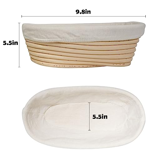 Unihopper 10 Inch Oval Bread Proofing Basket Set of 2 with Linen Liner, Dough Scraper, Basting Brush and Flouring Stencils Baking Supplies for Sourdough Bread Making Fermentation
