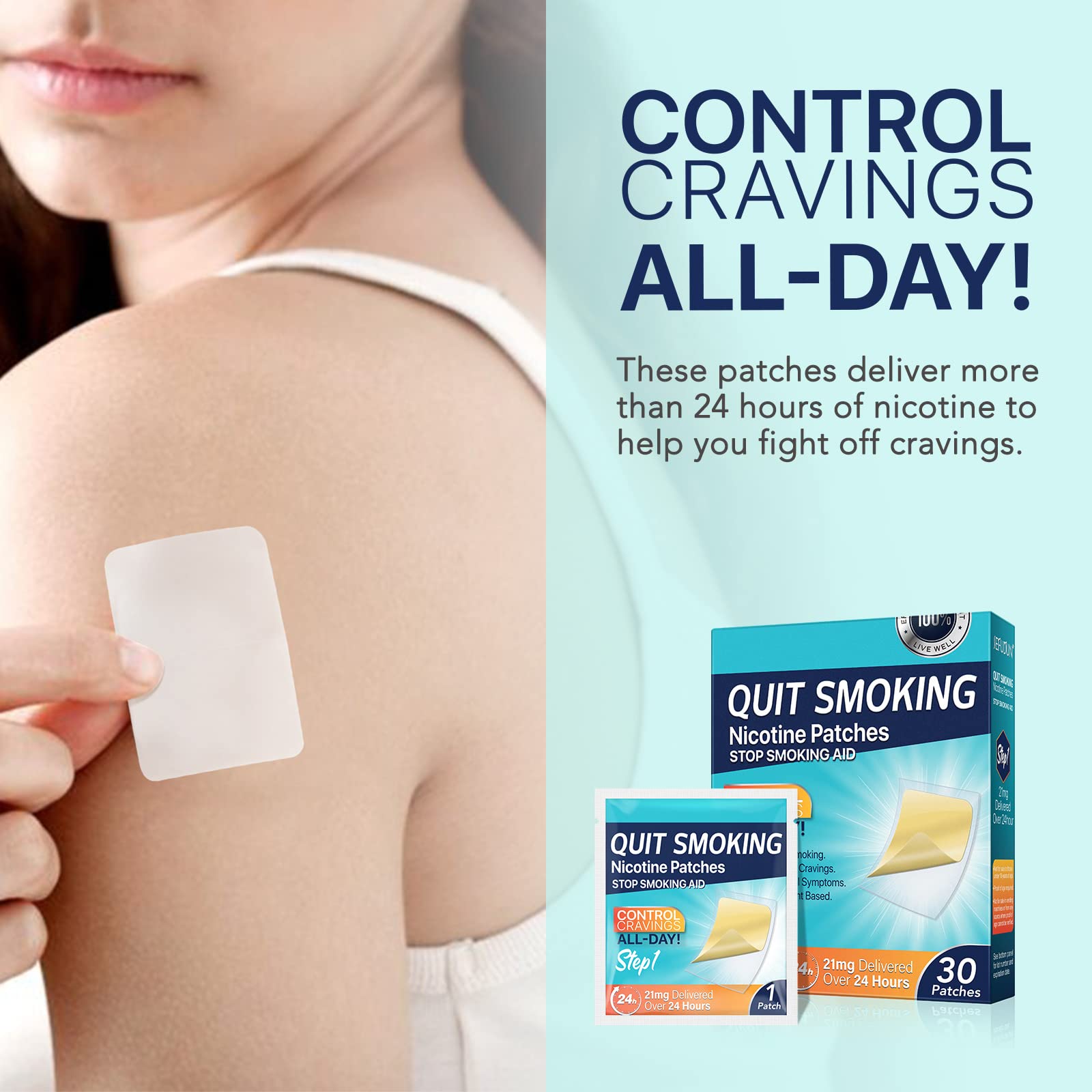 Fekux Quit Smoking Nicotine Patches Step 1, 21 mg Patches Delivered Over 24 Hours Nicotine Transdermal Patch 30 Count Easy and Effective Help to Quit That Work