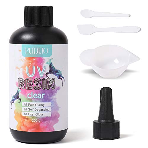 UV Resin Kit Clear Crystal for Jewelry Making 200g, Hard Type UV Epoxy Resin Glues Craft Kit for Molds with Starter Tool Kit by Puduo