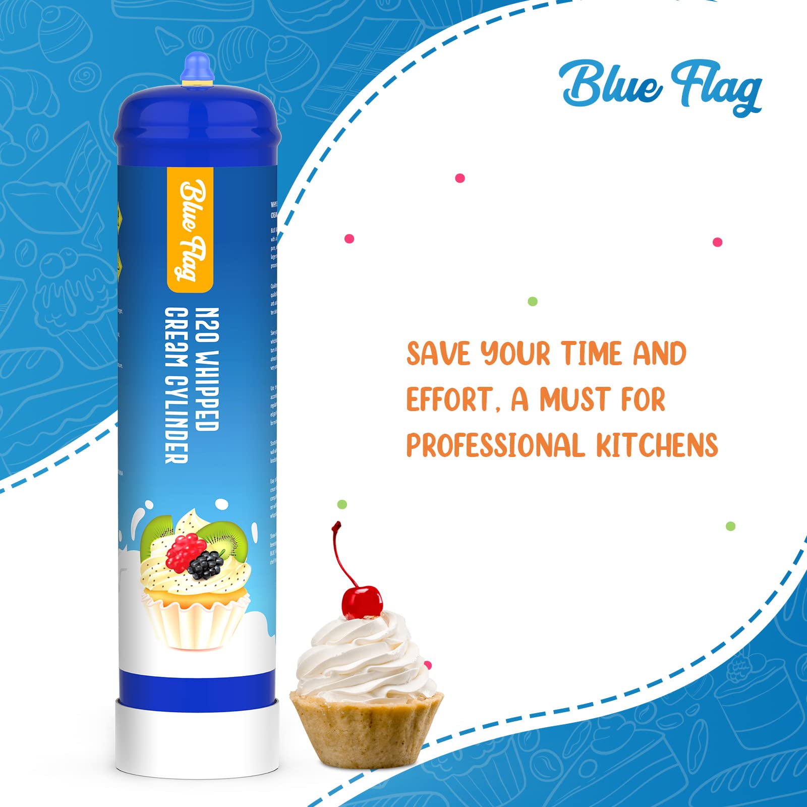 BLUE FLAG 580G N2O Whipped Cream Cylinder Charger High Capacity Pure N2O Nitrous Tank Compatible with Cream Whippers, 2 Pack