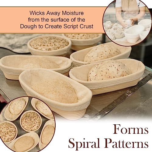 Unihopper 10 Inch Oval Bread Proofing Basket Set of 2 with Linen Liner, Dough Scraper, Basting Brush and Flouring Stencils Baking Supplies for Sourdough Bread Making Fermentation
