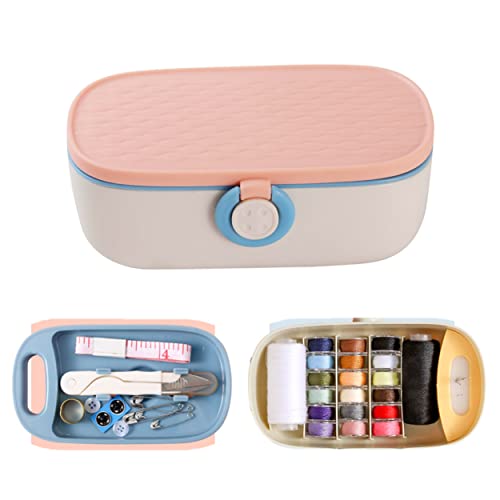 FKOG Sewing Project Kit, 135 Pcs Premium Family Sewing Supplies Repair Kit Sewing Thread Accessories Traveler Sewing Kit DIY Sewing Supplies Organizer (Pink)
