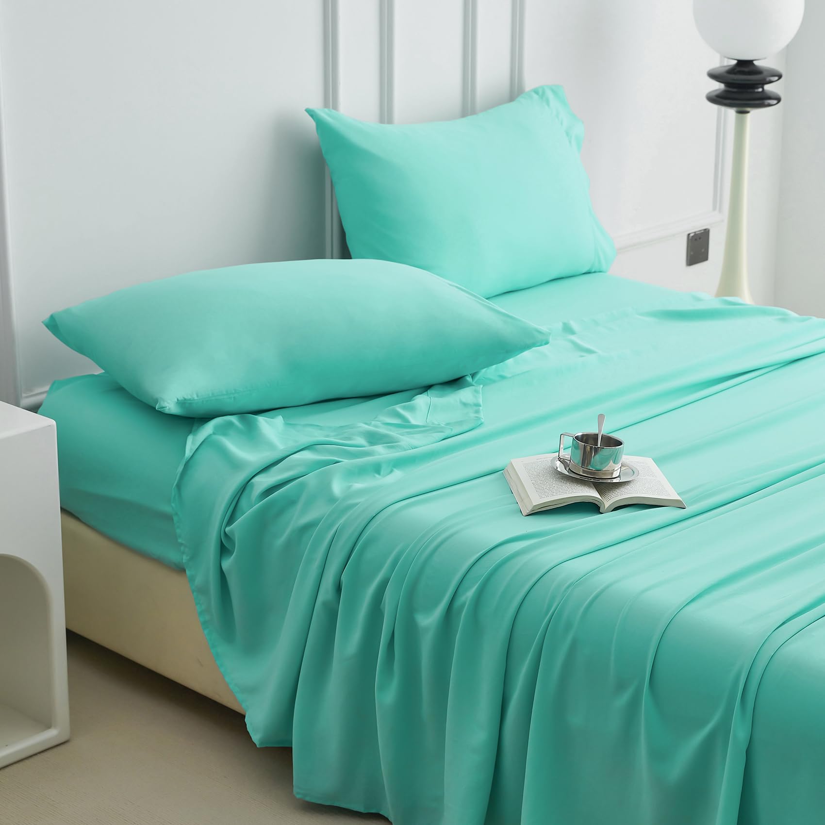 4 Piece Full Sheet Set - Super Soft Breathable Cooling Bed Sheets King Size 16 Inch Extra Deep Pocket, Hotel Luxury Bedding & Pillowcases, Wrinkle Free Oeko-Tex - Aqua