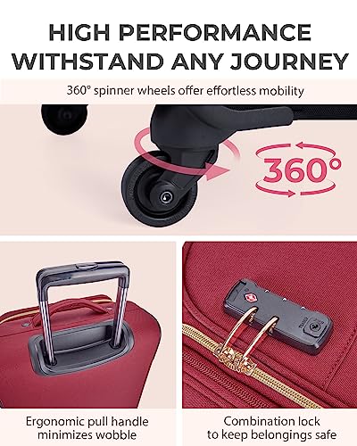 BAGSMART Carry On Luggage 20 Inch, Expandable Suitcase, Luggage with Duffel Luggage Airline Approved Rolling Softside Lightweight Suitcases for Women Men, Carry-On Red