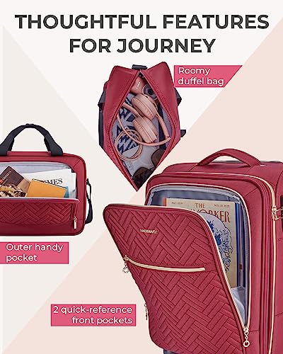 BAGSMART Carry On Luggage 20 Inch, Expandable Suitcase, Luggage with Duffel Luggage Airline Approved Rolling Softside Lightweight Suitcases for Women Men, Carry-On Red