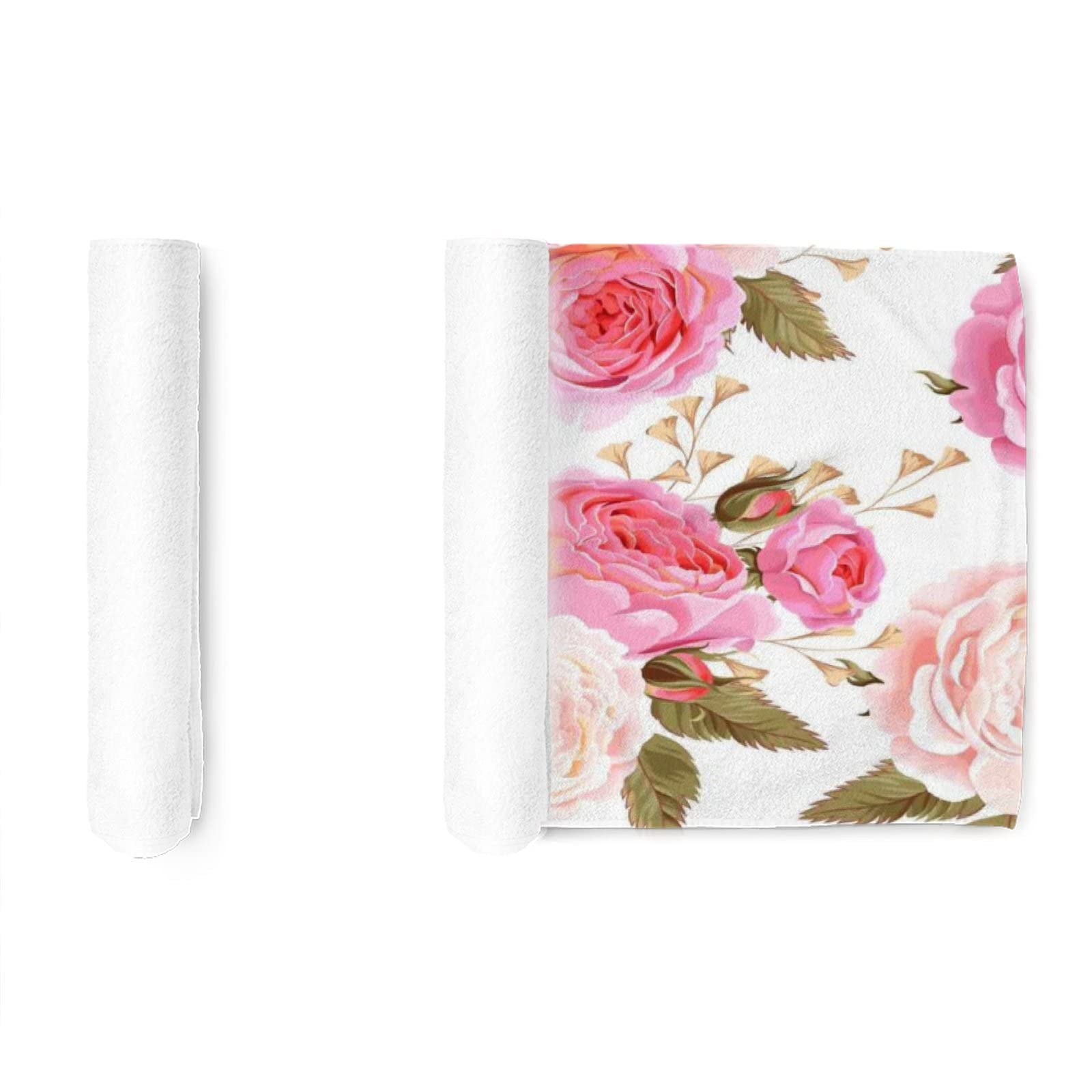 Cotton Bath Hand Towels for Bathroom - Ultra Soft Microfiber Face Towel with Pink Rose, Highly Absorbent Quick-Drying Lightweight Spa Towel, Washcloth Dish Tea Towels for Kitchen 30 x 15 inch