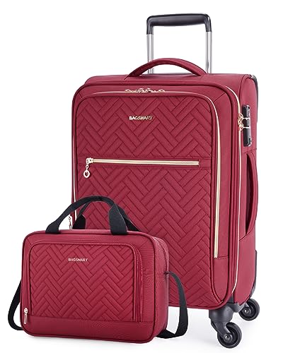 BAGSMART Carry On Luggage 20 Inch, Expandable Suitcase, Luggage with Duffel Luggage Airline Approved Rolling Softside Lightweight Suitcases for Women Men, Carry-On Red
