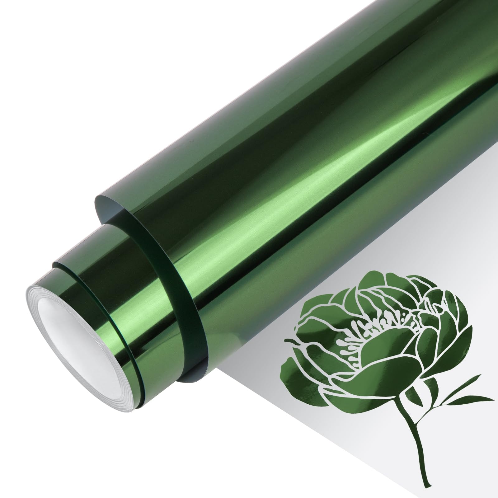 VINYL FROG Metallic Foil HTV Vinyl Roll 12"x5ft Dark Green Chrome Heat Transfer Vinyl Iron on Vinyl Easy to Cut & Weed DIY Heat Press Design for T-Shirts