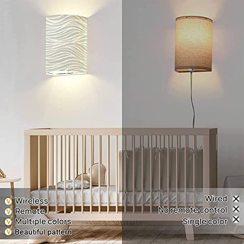 CAKOJV188 Battery Operated Wall Sconces Wireless Wall Lamp Fixtures saemless Abstract Grey White Dimmable Wall Lights for Bedroom Living Room Hallway Set of 2