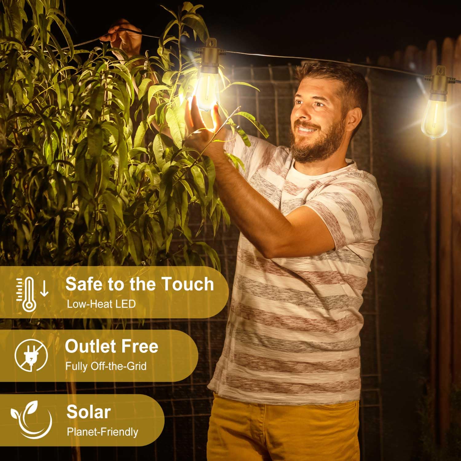 LONIUTO Outdoor Solar String Lights, 50 FT Solar Powered LED String Outdoor Lights Waterproof & Shatterproof, Patio Solar Hanging Lights with 15 Bulbs, Decorative Lights for Outdoor Backyard