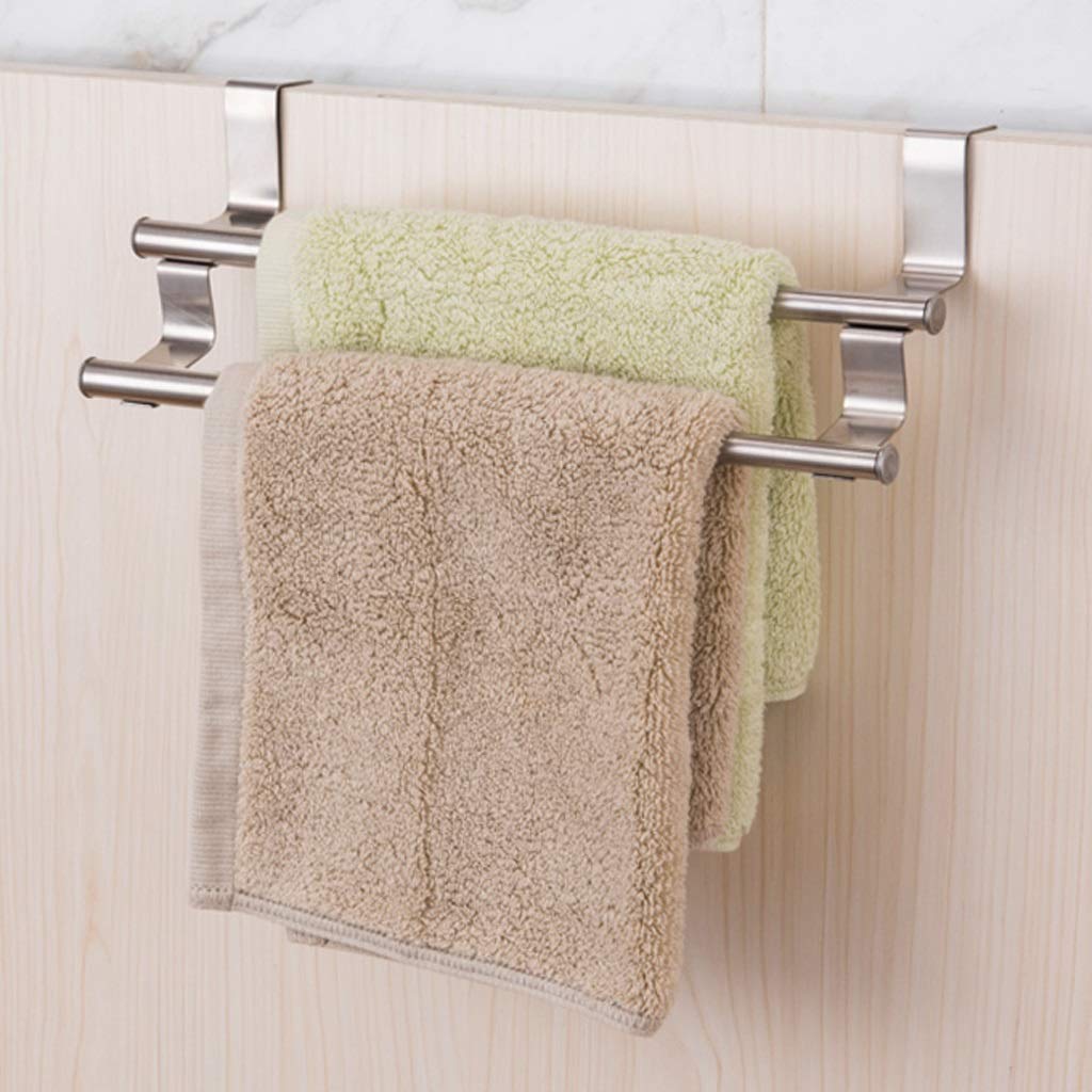 INDYAH Towel Racks,Double Tea Towel Holder for Hanging Over The Kitchen Cupboard Door - Towel Rack - No Drilling Necessary - Also Suitable As a Bath Towel Holder