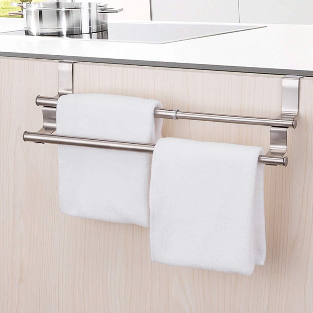 INDYAH Towel Racks,Double Tea Towel Holder for Hanging Over The Kitchen Cupboard Door - Towel Rack - No Drilling Necessary - Also Suitable As a Bath Towel Holder