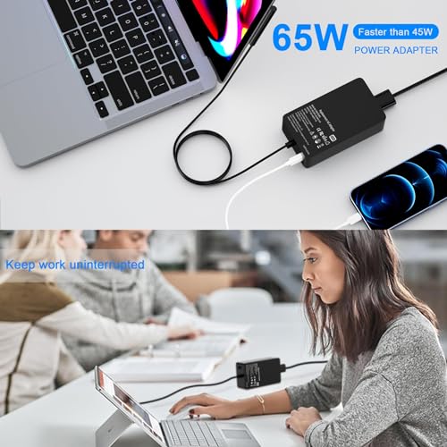 65W Surface Pro Charger for Microsoft Surface Pro 9 8 3 7 6 5 4 X Windows Surface Laptop Charger 5, 4, 3, 2, 1 Surface Go1, 2, Surface Book 3, 2, 1, with 5V 1A USB Charging Port, Support 44W, 36W, LED