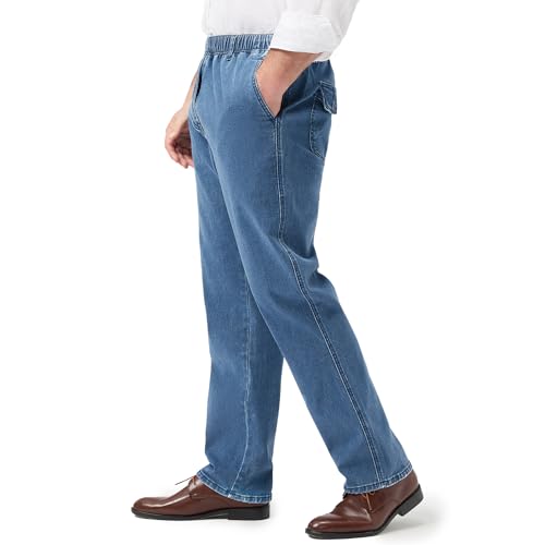 voeeron Mens Elastic Waist Jeans Loose Fit Casual Pull On Pants