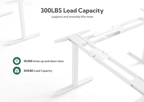 INNOVAR Solid Wood Triple Motor L Shaped Standing Desk, 63 x 55 inch Corner Stand Up Desk, Adjustable Height Home Office Desk, White Frame/Nature Top