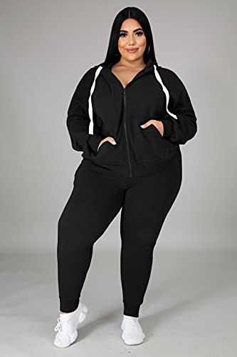 NoeYois Womens Plus Size 2 Piece Outfits Long Sleeve Sweatsuit Hooded TrackSuit Sets Matching Loungewear with Pockets-Black 3XL