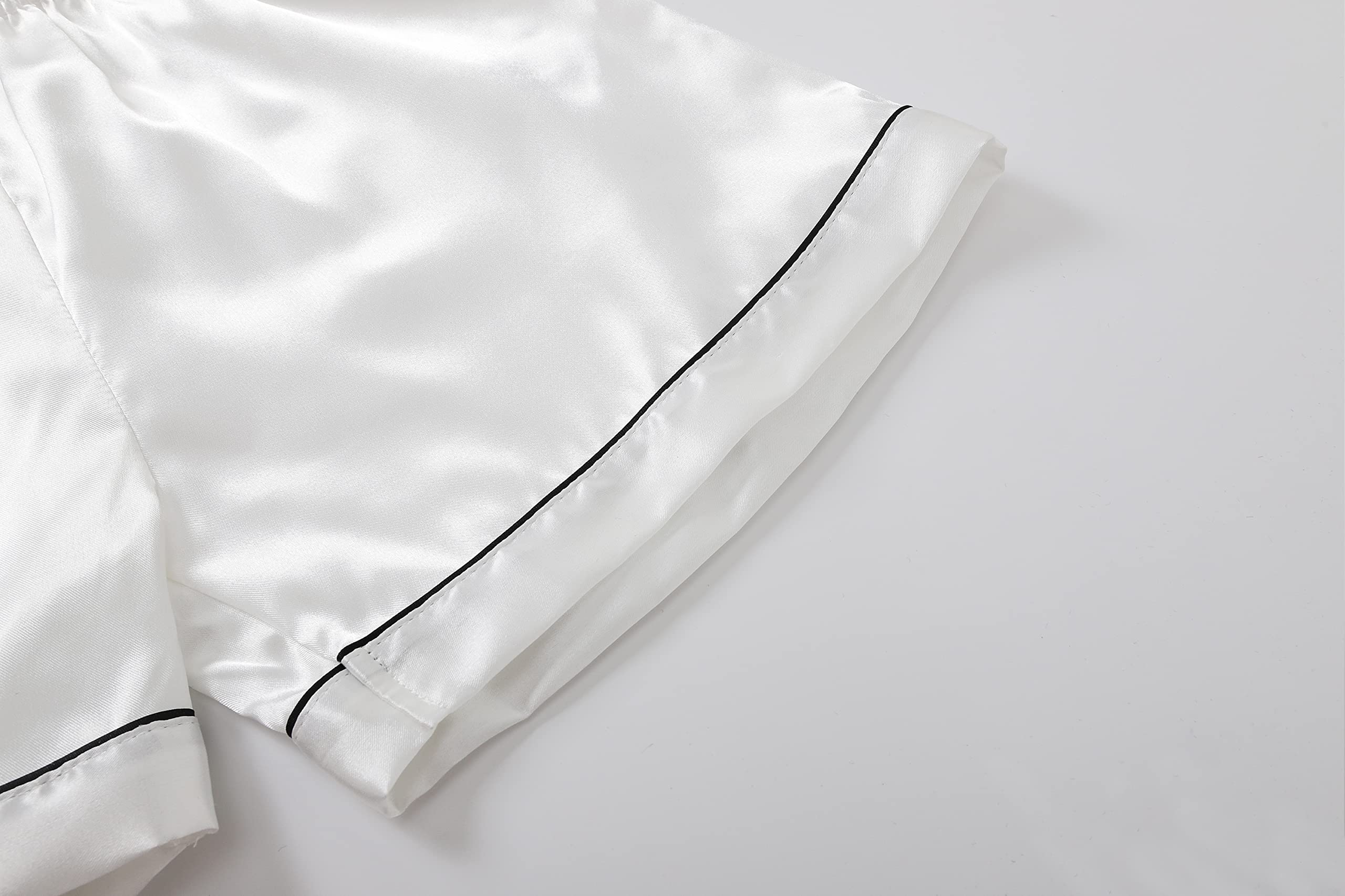 Vopmocld Big Kids Unisex Pjs Set Girls Boys Silk Pajama Sets Satin Clasic Sleepwear Summer 2 Pieces Button Down Nighty, White, 14