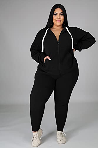 NoeYois Womens Plus Size 2 Piece Outfits Long Sleeve Sweatsuit Hooded TrackSuit Sets Matching Loungewear with Pockets-Black 3XL
