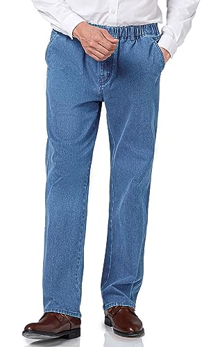 voeeron Mens Elastic Waist Jeans Loose Fit Casual Pull On Pants