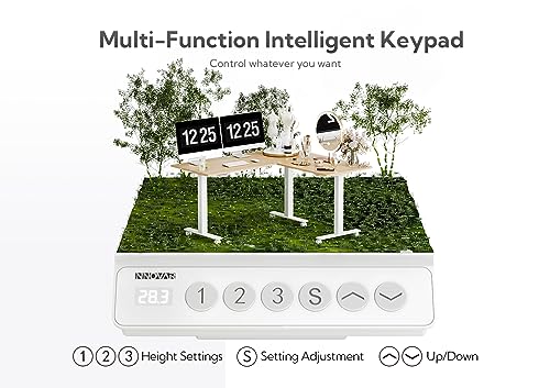 INNOVAR Solid Wood Triple Motor L Shaped Standing Desk, 63 x 55 inch Corner Stand Up Desk, Adjustable Height Home Office Desk, White Frame/Nature Top