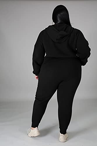 NoeYois Womens Plus Size 2 Piece Outfits Long Sleeve Sweatsuit Hooded TrackSuit Sets Matching Loungewear with Pockets-Black 3XL