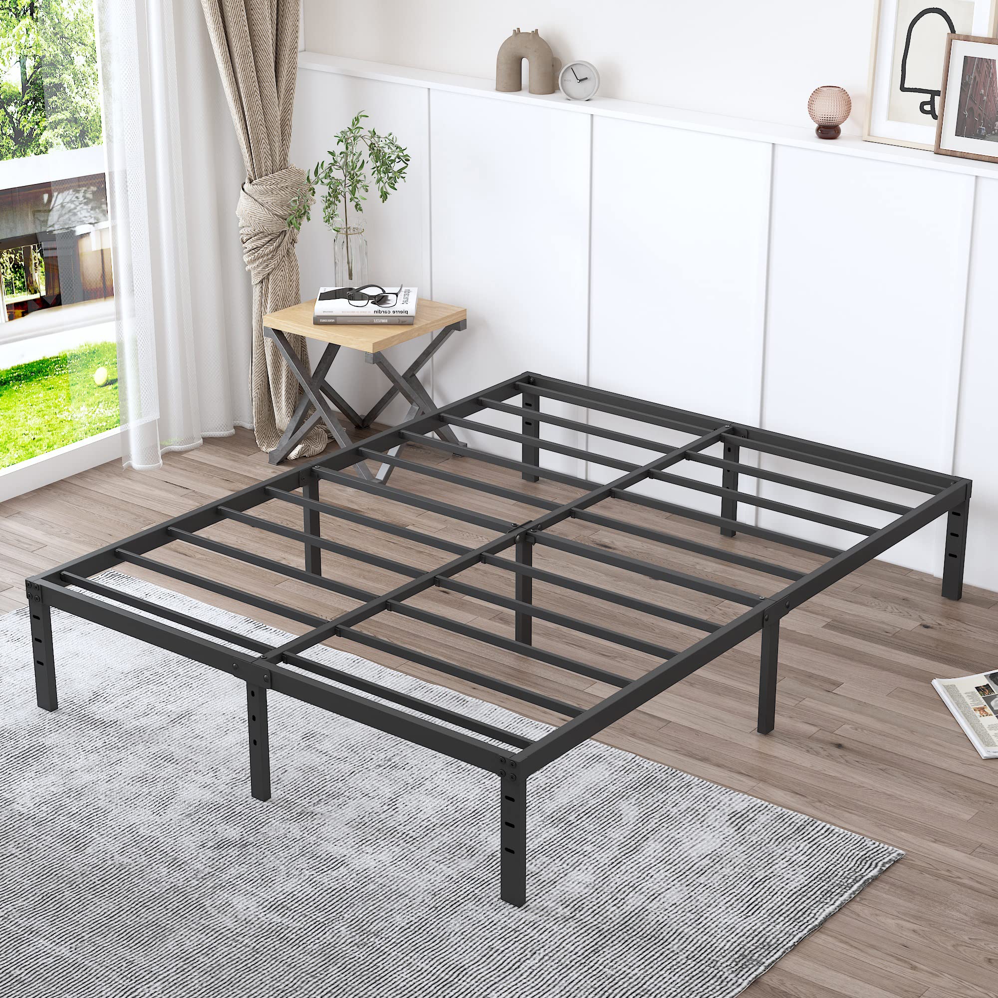 YUSENHEEI 14 Inch California King Size Bed Frame, No Box Spring Needed, Heavy Duty Metal Platform Bed Frame with Large Underbed Storage Space, Noise Free, Easy Assembly, Black