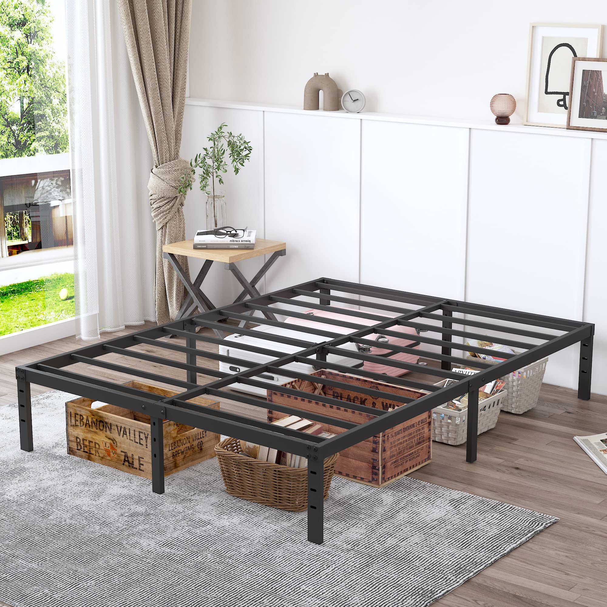 YUSENHEEI 14 Inch California King Size Bed Frame, No Box Spring Needed, Heavy Duty Metal Platform Bed Frame with Large Underbed Storage Space, Noise Free, Easy Assembly, Black