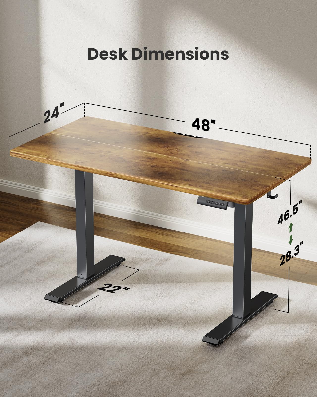 Marsail Electric Standing Desk with LED Lights, 48x24 Inch Adjustable Height Sit Stand up Desk for Home Office Furniture Computer Desk with 3 Memory Presets, Headphone Hook