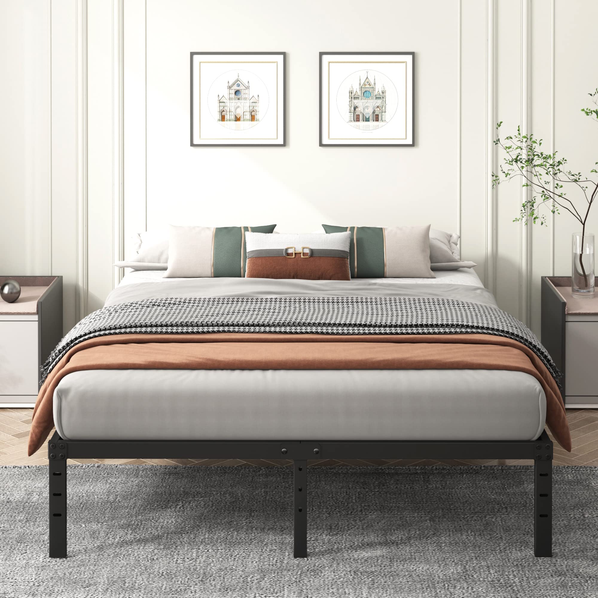 YUSENHEEI 14 Inch California King Size Bed Frame, No Box Spring Needed, Heavy Duty Metal Platform Bed Frame with Large Underbed Storage Space, Noise Free, Easy Assembly, Black