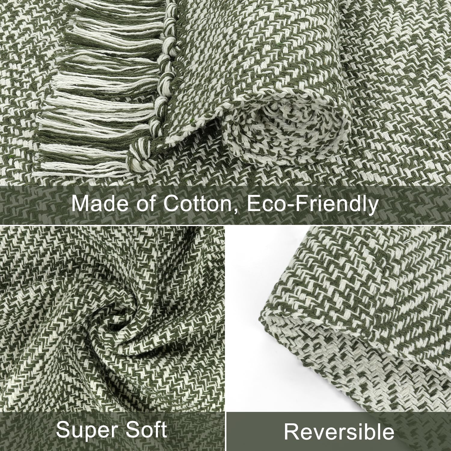 Collive Small Bathroom Rug, 2' x 3' Hand-Woven Low Profile Front Entryway Rug, Olive Green/Cream Cotton Reversible Washable Kitchen Mat Modern Farmhouse Carpet for Foyer Bedroom Back Door Decor