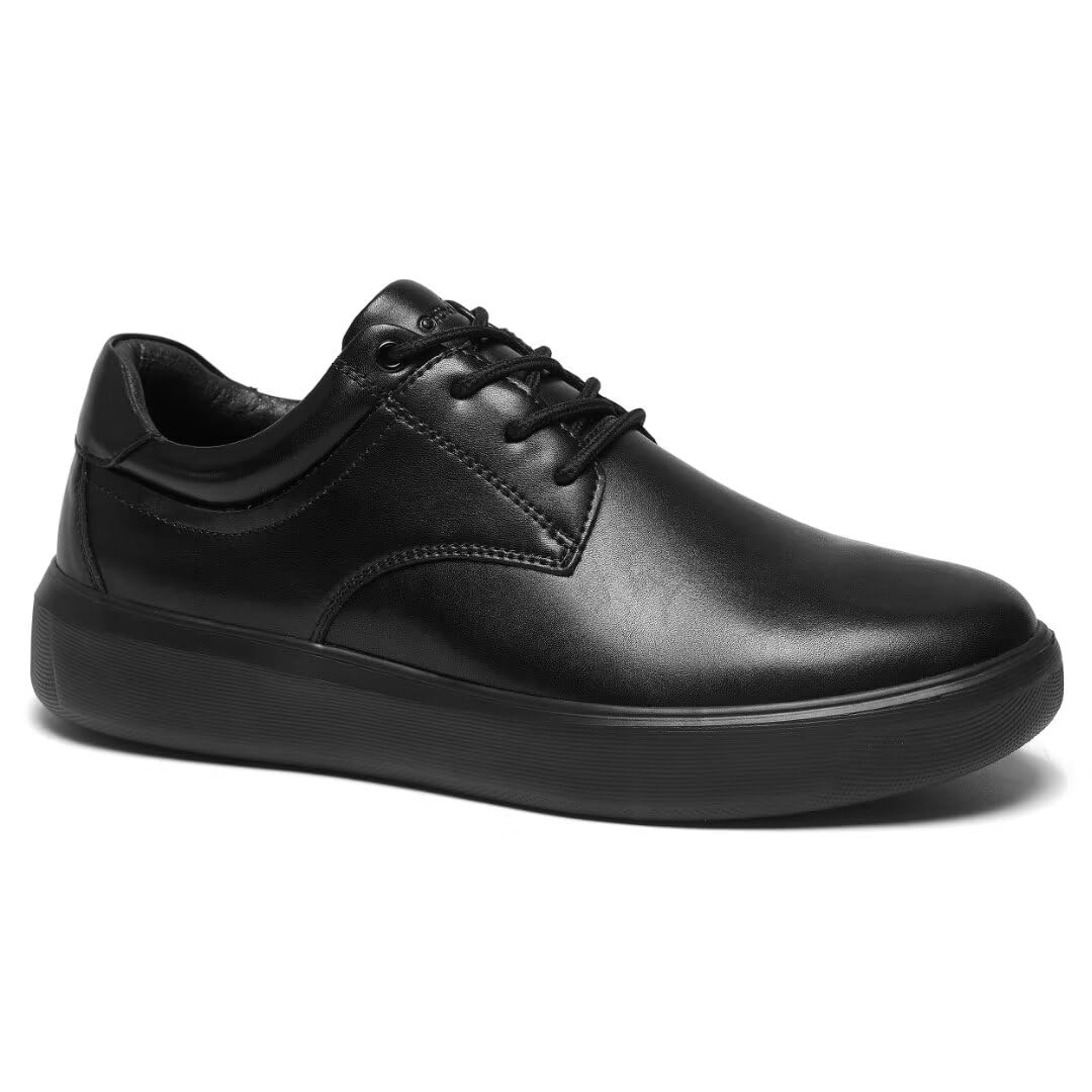 Men's Orthopedic Leather Dress Walking Shoes: Comfortable Plantar Fasciitis Fashion Oxford with Arch Support, Heel and Foot Pain Relief Dress Shoes for Wedding Black Size 12