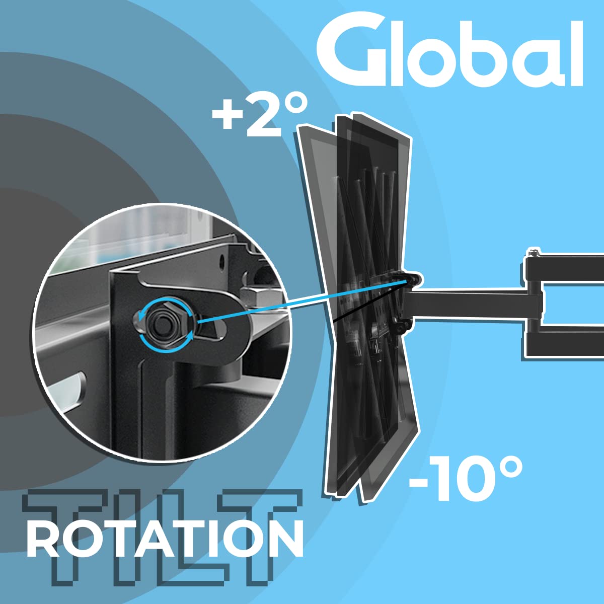 Global Electronics Wall Mount TV and Monitors, Mount Double Arm, Bracket Full, Motion with Long Arm for Corner/Flat Installation fits 30 to 60" Flat/Curve TVs, Mount VESA 400x400mm, Tv Stand