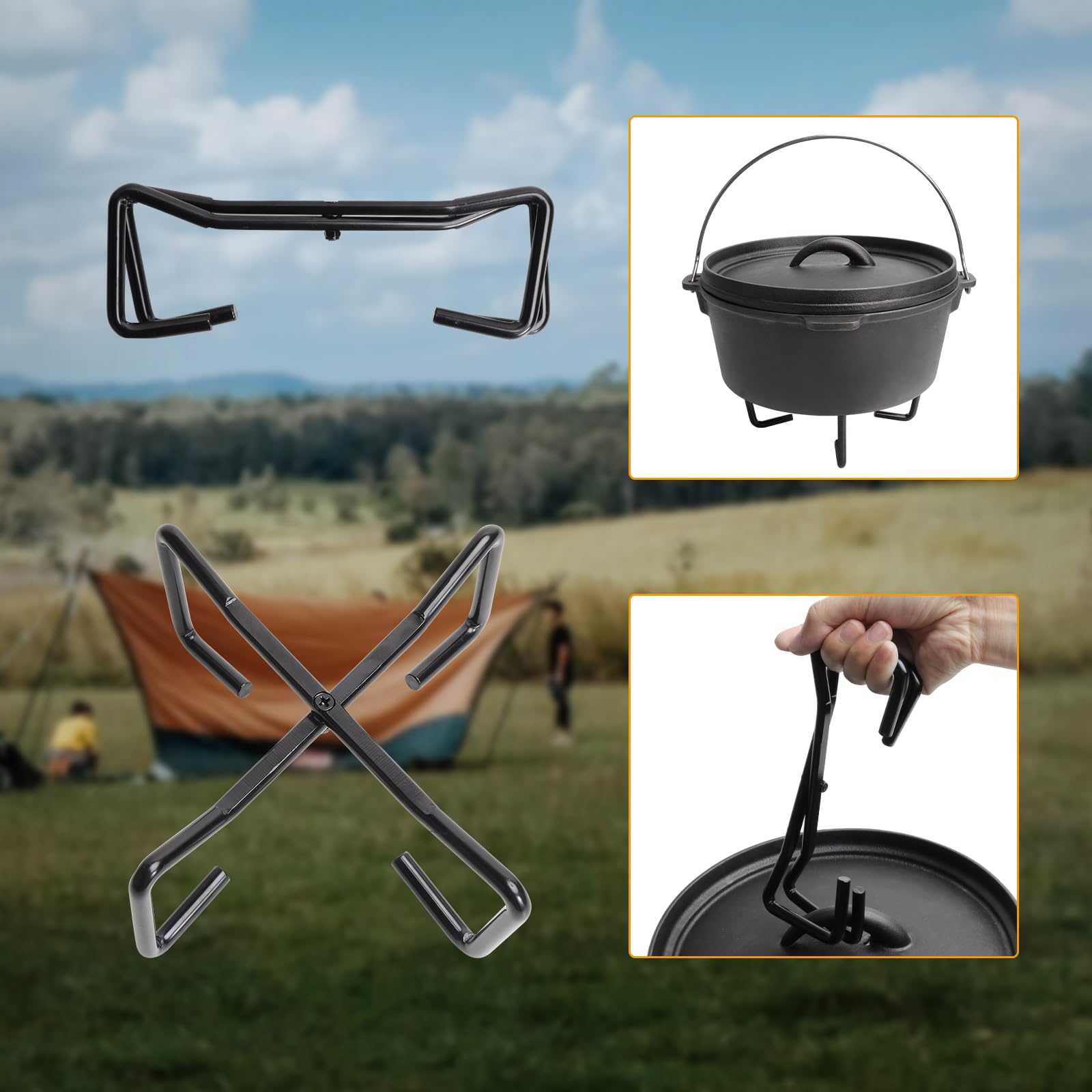 AJinTeby Outdoor Cooking Set,Campfire Kit, Camp Kitchen Equipmen with Campfire Tripod for Dutch Oven, Cast Iron Pot, Grill Grate, Camp Oven Lid Lifter, Carry Bag, Outdoor Cooking Essentials (5 Pack)