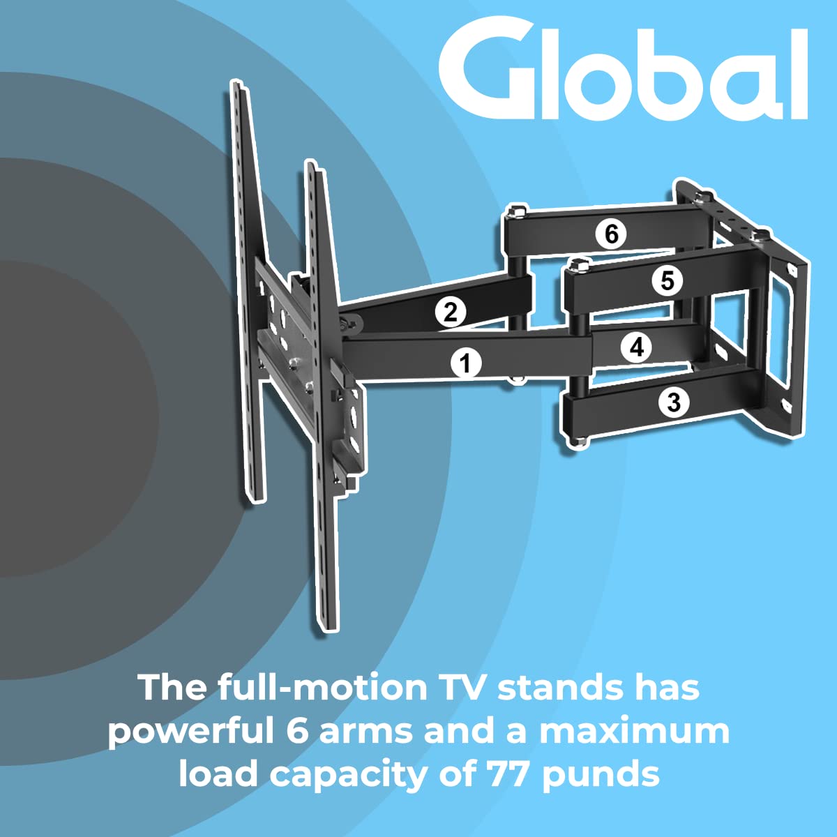 Global Electronics Wall Mount TV and Monitors, Mount Double Arm, Bracket Full, Motion with Long Arm for Corner/Flat Installation fits 30 to 60" Flat/Curve TVs, Mount VESA 400x400mm, Tv Stand