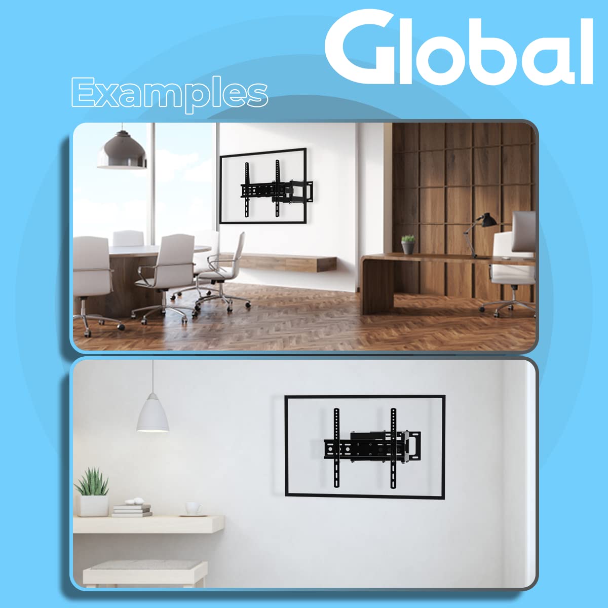 Global Electronics Wall Mount TV and Monitors, Mount Double Arm, Bracket Full, Motion with Long Arm for Corner/Flat Installation fits 30 to 60" Flat/Curve TVs, Mount VESA 400x400mm, Tv Stand