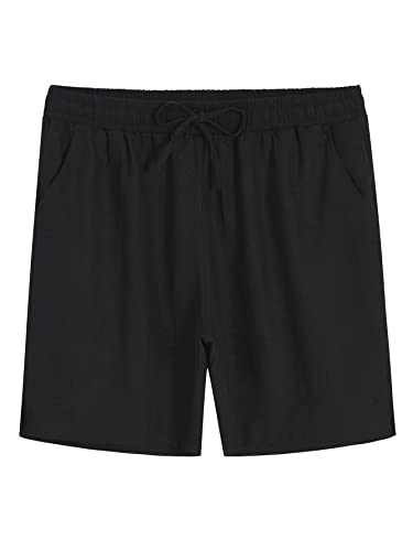 Weintee Women's 7" Inseam Plus Size Linen Shorts with Pockets 2X Black