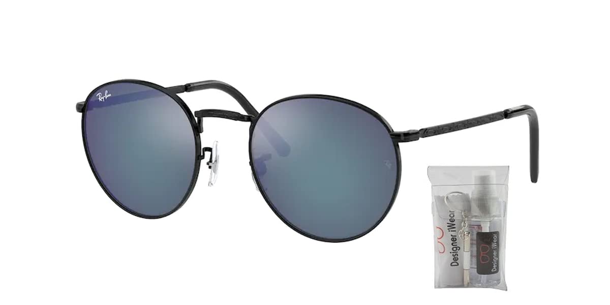 Ray-Ban RB3637 002/G1 47MM Black/Blue Round Sunglasses for Men for Women + BUNDLE with Designer iWear Kit